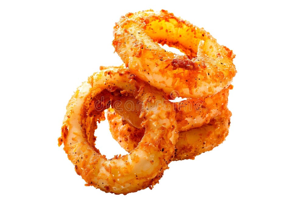 Closeup of Stack of Crunchy Battered Onion Rings Isolated on a White ...