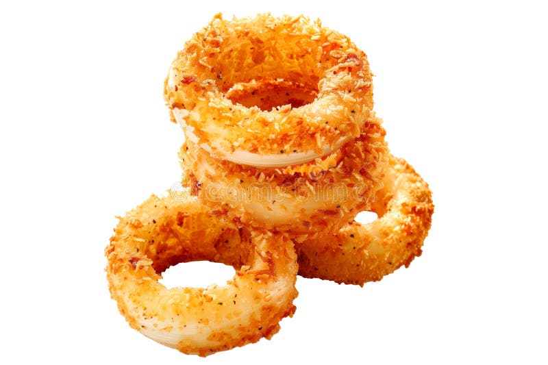 Closeup of Stack of Crunchy Battered Onion Rings Isolated on a White ...