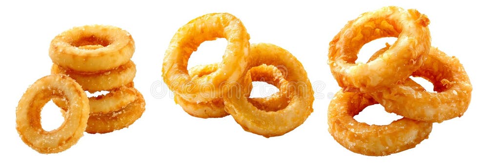 Closeup of Stack of Crunchy Battered Onion Rings Isolated on a White ...
