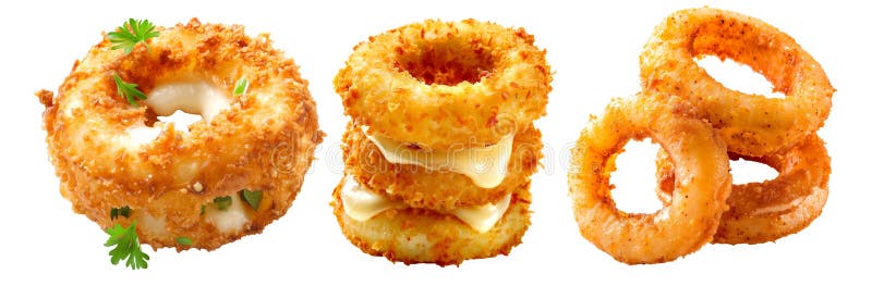 Closeup of Stack of Crunchy Battered Onion Rings Isolated on a White ...