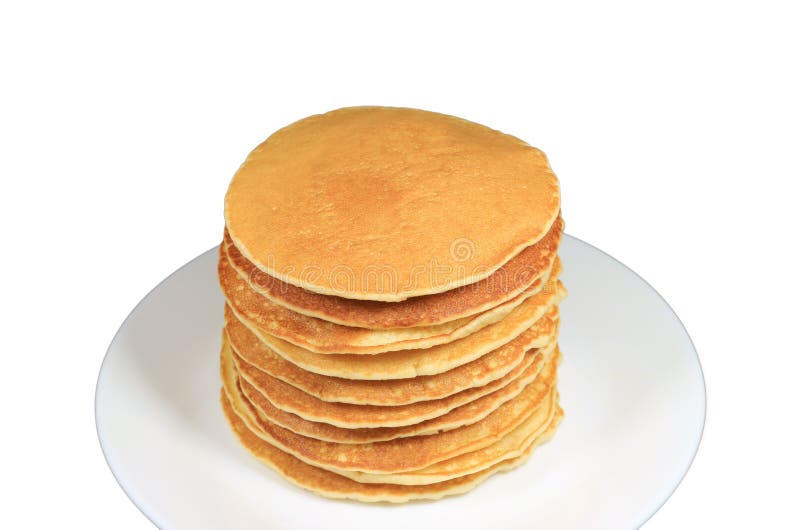 Stack of Homemade Plain Pancakes Served on White Plate Isolated on ...