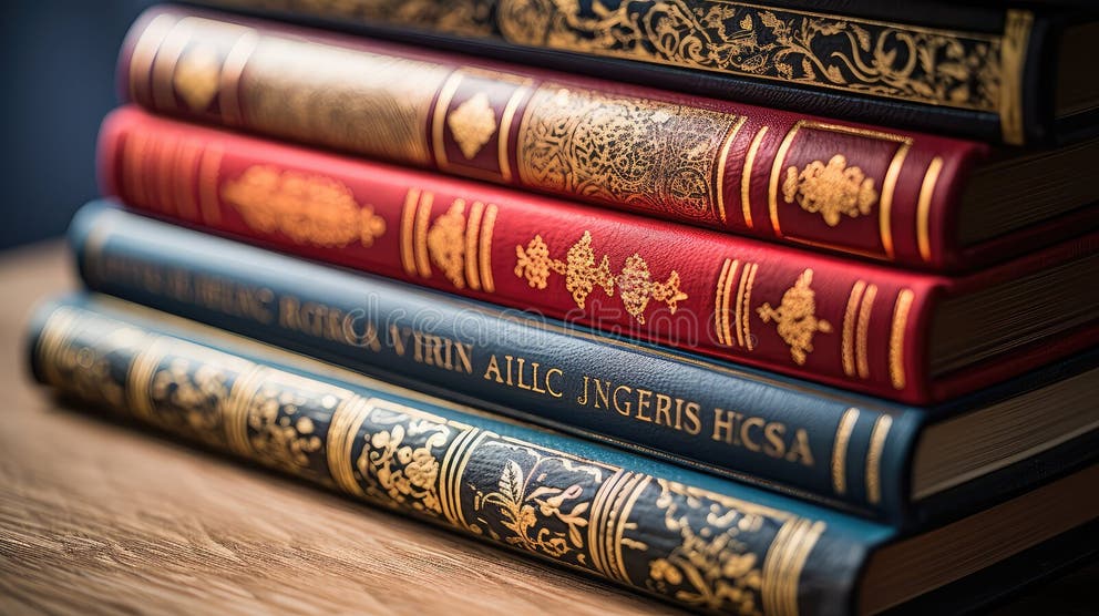 Closeup Stack of Library Books Stock Illustration - Illustration of ...