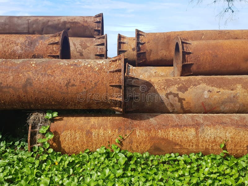 Closeup Stack Pile of Old Rusty Metal Pipes Abandoned Stock Photo ...