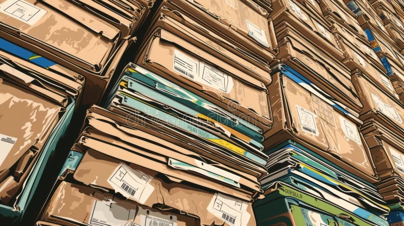 A Closeup of a Stack of Recycled Cardboard Boxes Each Labeled with a ...