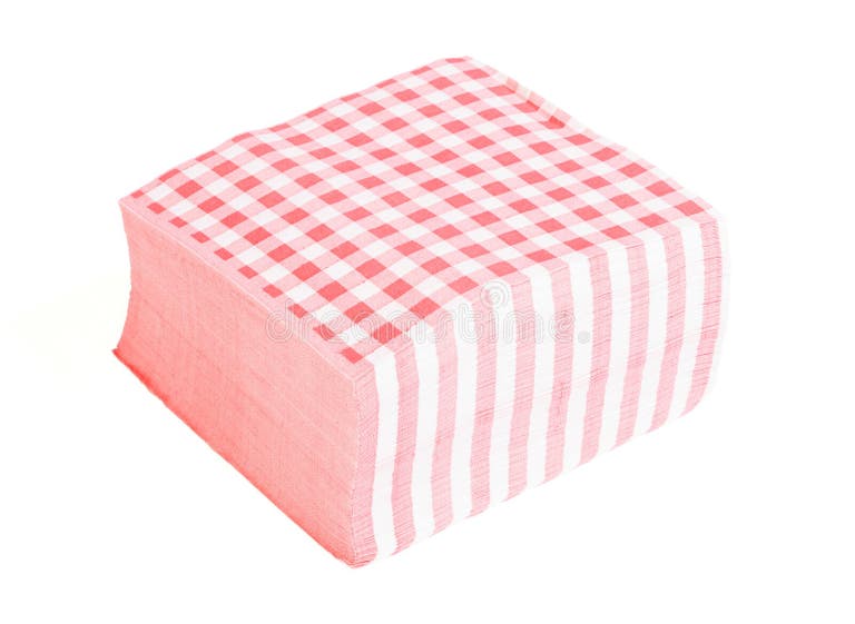Closeup of a Stack of Red Checked or Checkered Paper Napkins Isolated ...