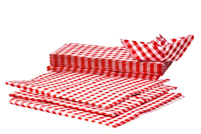 Closeup of a Stack of Red Checked Paper Napkins and a Folded Paper Ship ...