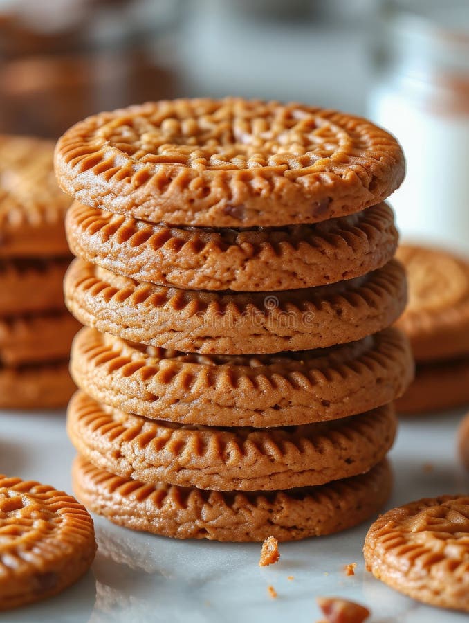 Closeup Stack of Round Crackers on a Wooden Table.AI Generated Stock ...