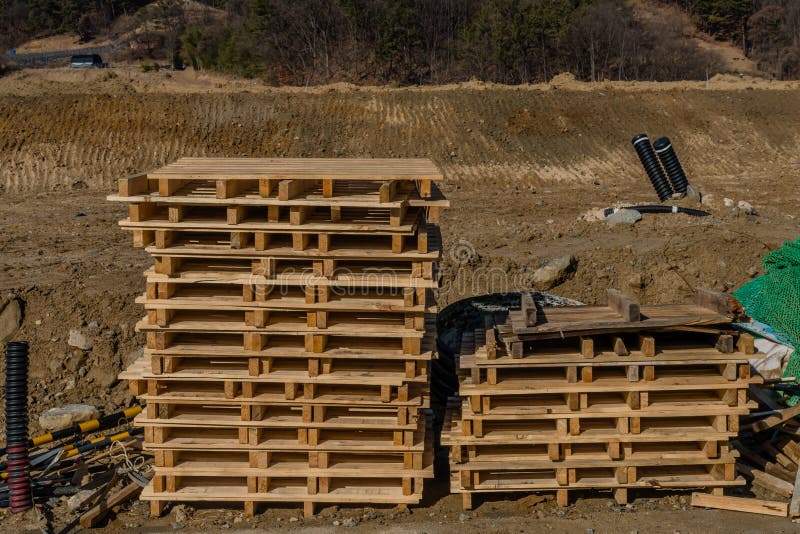 Closeup Stack of Wooden Pallets Stock Photo - Image of stacked, supply ...
