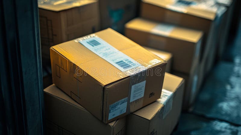 Closeup of Stacked Cardboard Boxes in Shadowy Light Stock Illustration ...