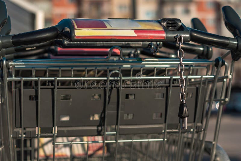 Closeup of Stacked Column Shopping Carts Shot at the Back. Stock Image ...