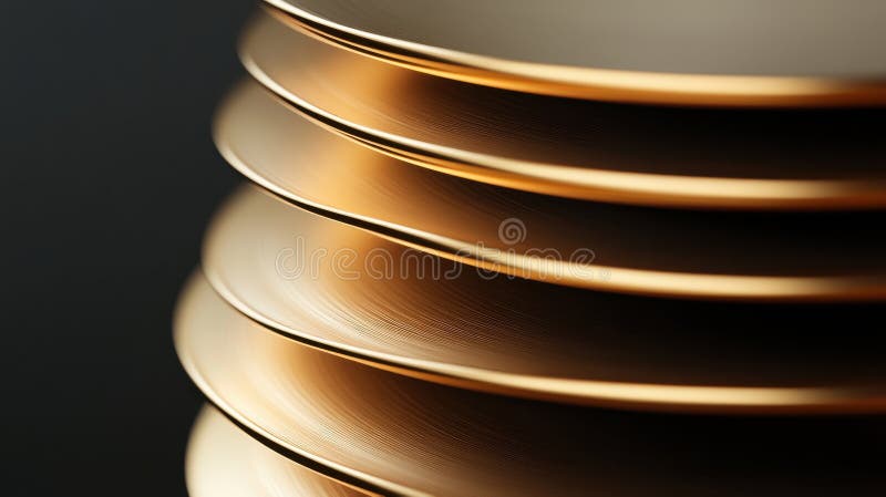 Closeup of Stacked Golden Discs with Shiny Metallic Surface Texture ...