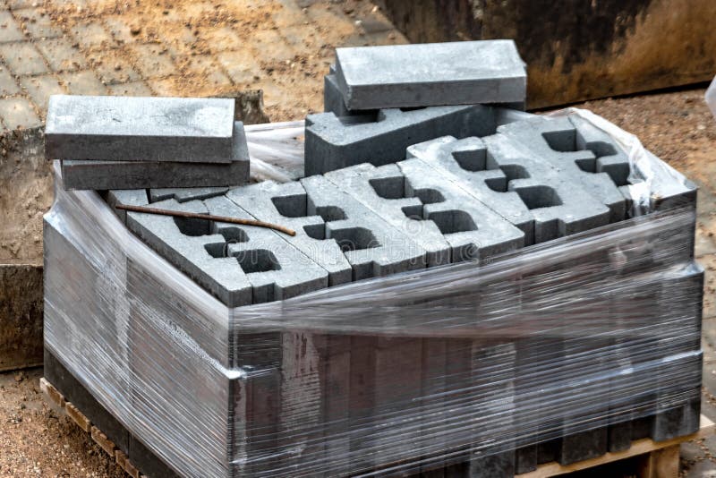 Closeup of Stacked Hollow Gray Concrete Bricks or Blocks from a ...