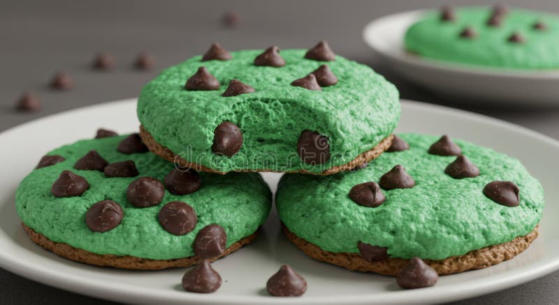 Closeup of Stacked Mint Chocolate Chip Cookies Stock Illustration ...