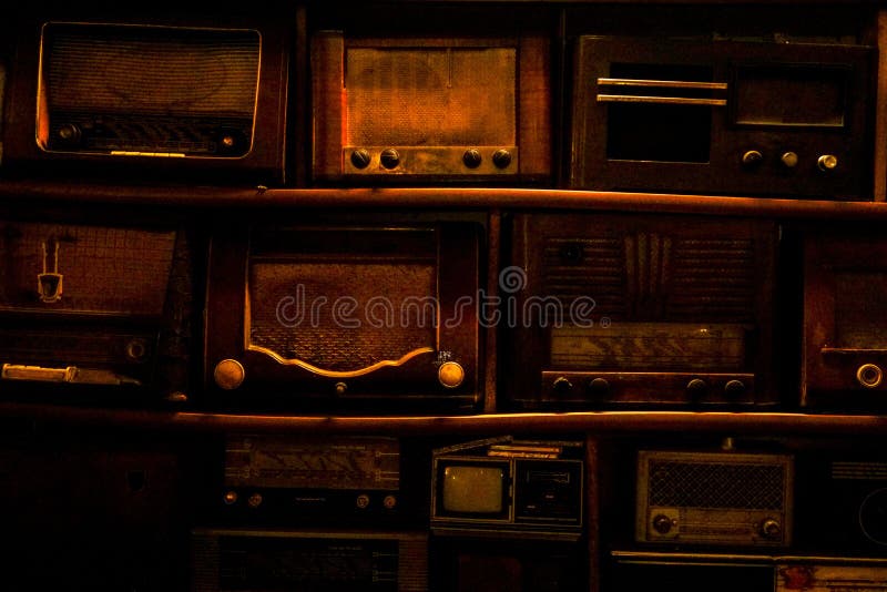 Closeup of Stacked Old Radios Retro Background Stock Image - Image of ...