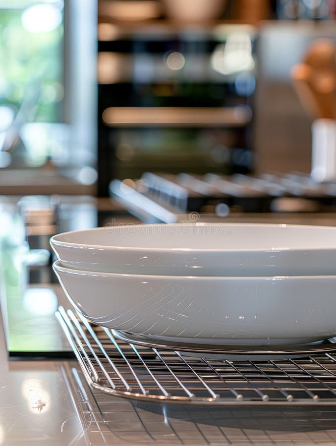 Closeup of Stacked White Bowls on a Kitchen Countertop. Stock Photo ...