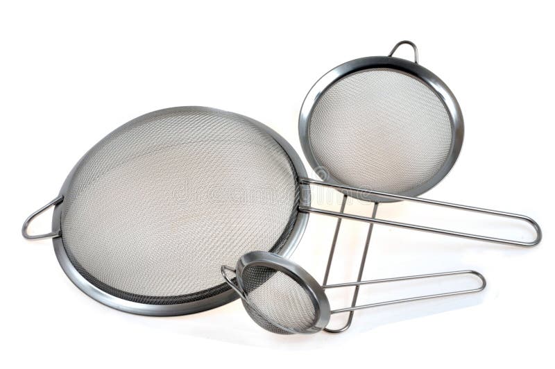 Closeup on Stainless Steel Colanders Isolated Stock Photo - Image of ...