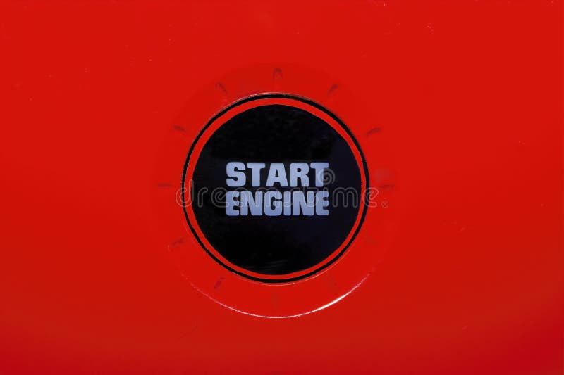 Engine Start Button. a Closeup of Start and Stop Button with Blue ...