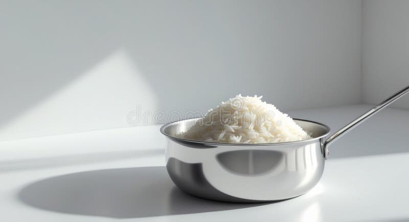 Closeup of Steamed White Rice in a Metal Pot. Stock Photo - Image of ...