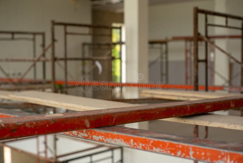 Closeup Steel Bars on the Scaffolding for Working at High Level Stock ...