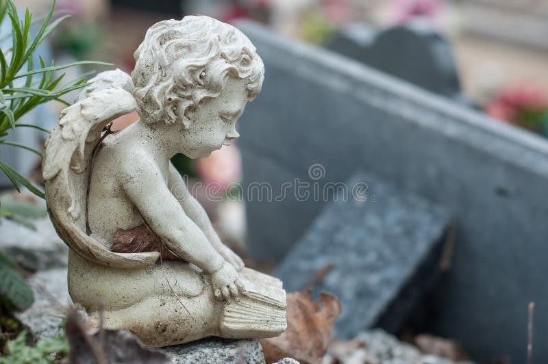 Stoned Angel on Tomb in Cemetery Stock Photo - Image of marble ...