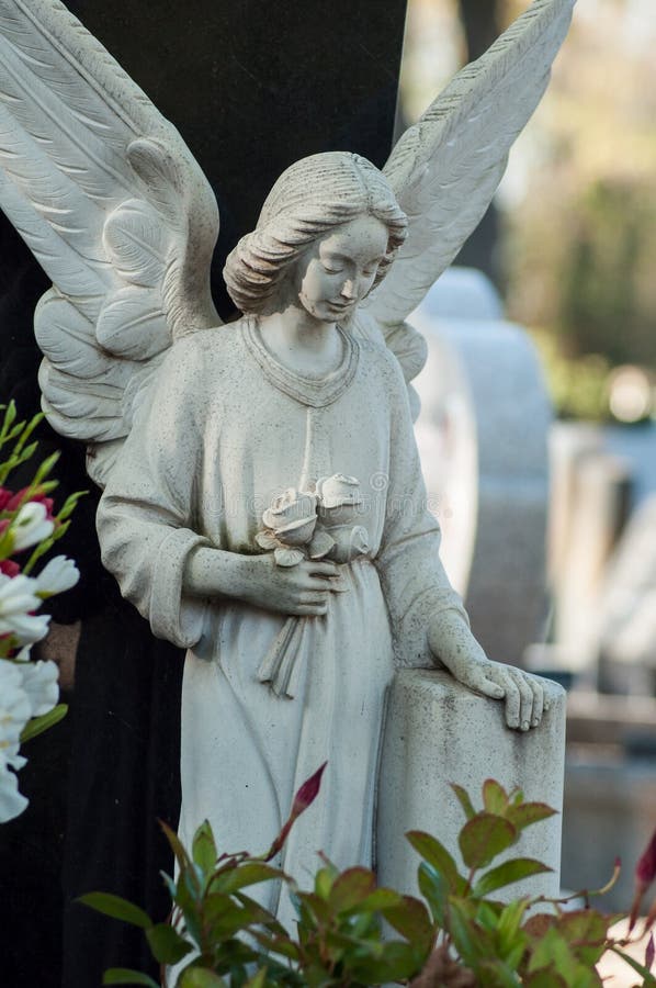 Stoned Angel on Tomb in Cemetery Stock Photo - Image of garden, antique ...