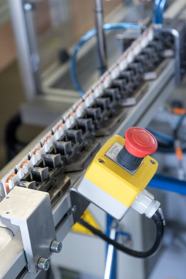 Closeup of Stop Button on the Assembly Line Stock Photo - Image of ...