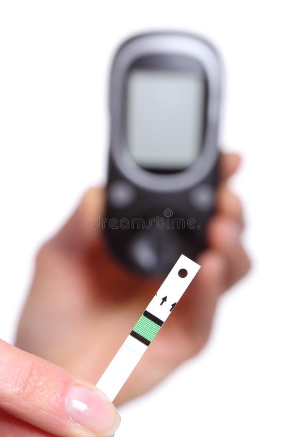 Closeup of Strip for Glucose Testing and Glucometer Stock Image - Image ...