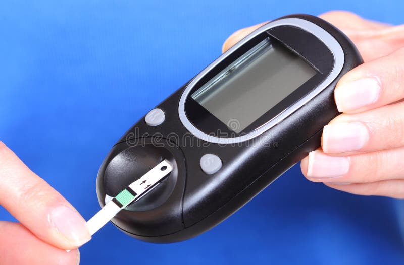 Closeup of Strip for Glucose Testing and Glucometer Stock Image - Image ...