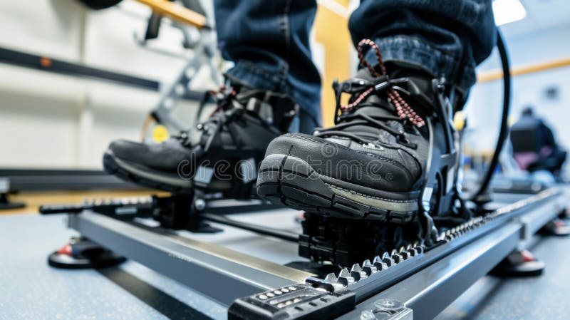 A Closeup of a Stroke Survivors Feet Sped into a Robotic Gait Trainer ...