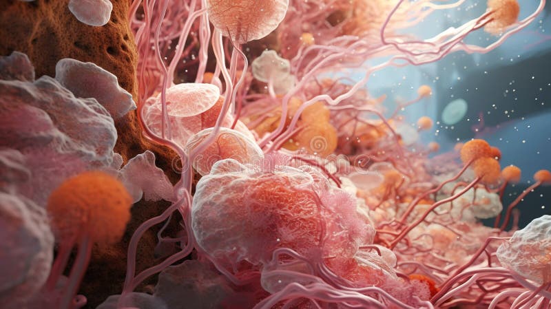 Closeup of Structure of Microbiotic Flora of Human Body. Microscopic ...