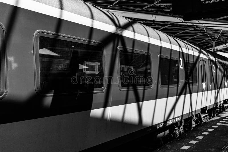 Closeup of Structure Shadows Cast on a Metro Train in Grayscale Stock ...