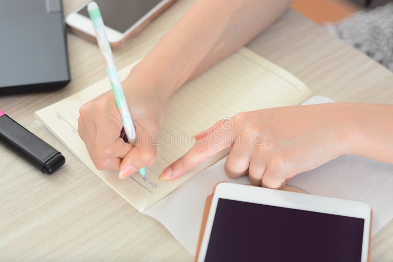 Closeup of Student Hands Writing on Paper Stock Image - Image of book ...