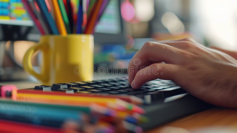 A Closeup of a Students Hand Typing on a Keyboard with a Virtual ...