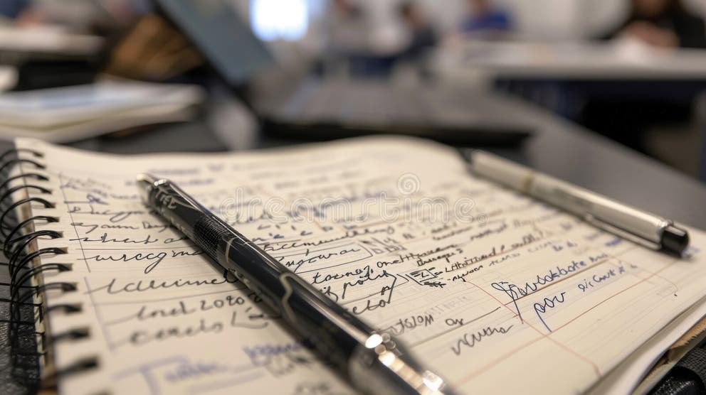 A Closeup of a Students Notebook Filled with Handwritten Notes and ...