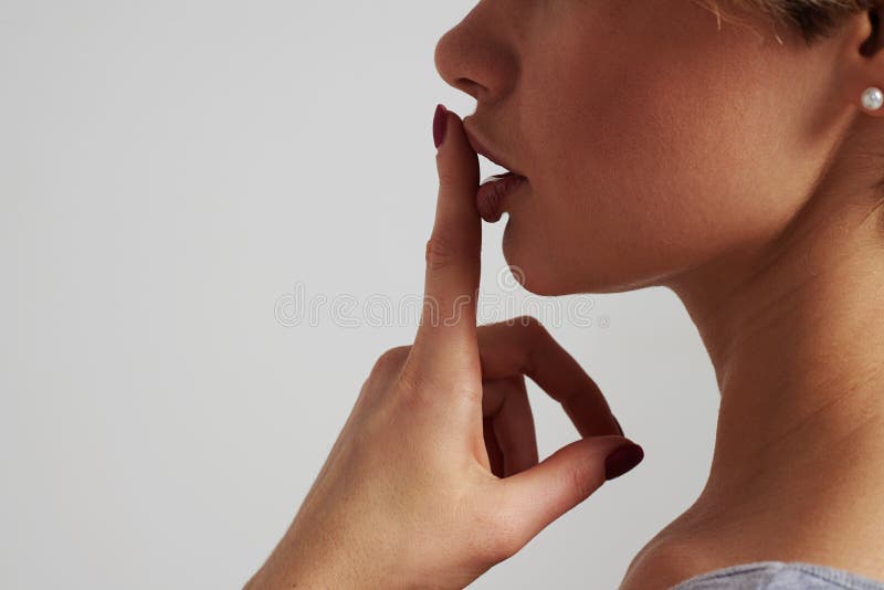 Stylish Beautiful Young Woman Gesturing Silence Stock Photo - Image of ...