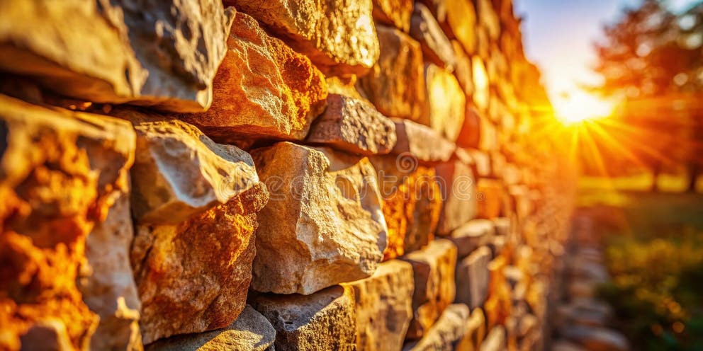 CloseUp SunDrenched Stone Wall Texture Detailed View of Rustic ...