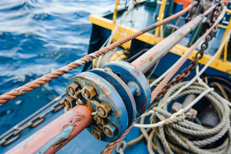 Closeup of a Supply Vessel Towing Winch with Ropes and Chains Stock ...