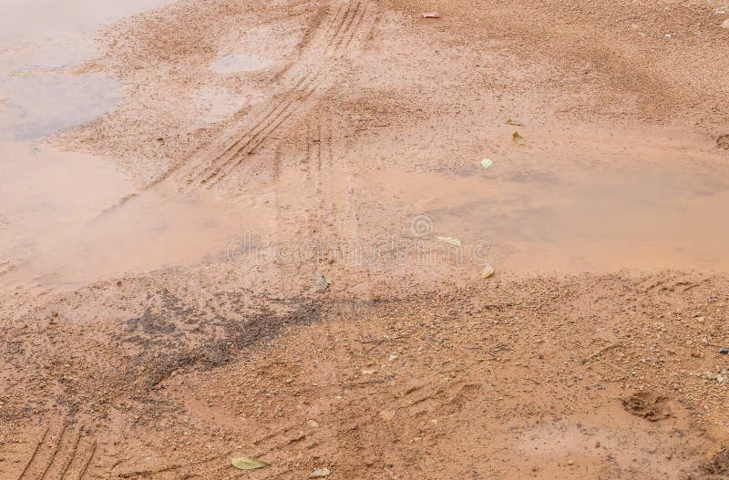 Closeup Surface Soil Ground after Rain with Tire Marks Textured ...