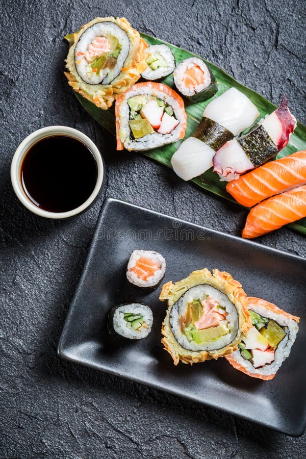 Closeup of Sushi with Soy Sauce Stock Image - Image of maki, healthy ...
