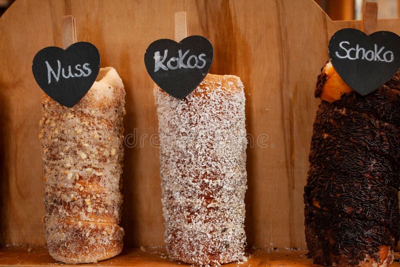 Closeup of Sweets with Names on Display Stock Image - Image of dessert ...