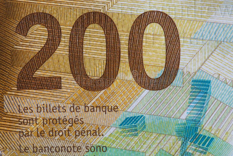 Closeup of 200 Swiss Franc Banknote Stock Image - Image of note ...