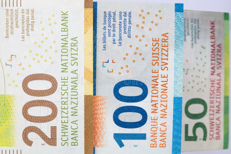 Closeup of 50, 100 and 200 Swiss Franc Banknotes Stock Photo - Image of ...