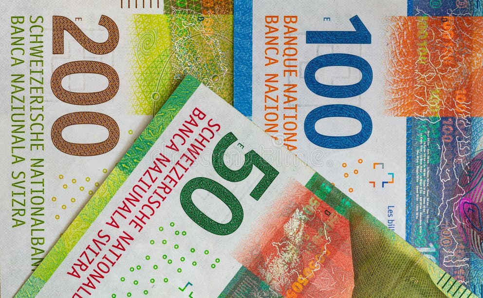 Closeup of 50, 100 and 200 Swiss Franc Banknotes Stock Photo - Image of ...
