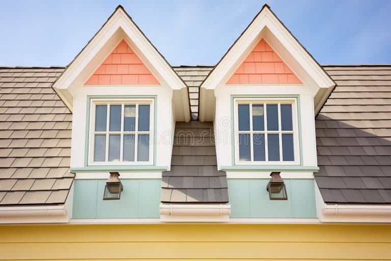 Closeup on Symmetric Colonial Dormer Windows Stock Image - Image of ...