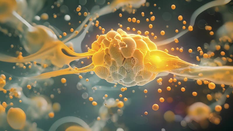 A Closeup of a Synapse with Tiny Spherical Vesicles Bursting Open To ...