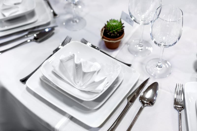 Closeup of a Table at the Dining Hall Stock Image - Image of napkin ...