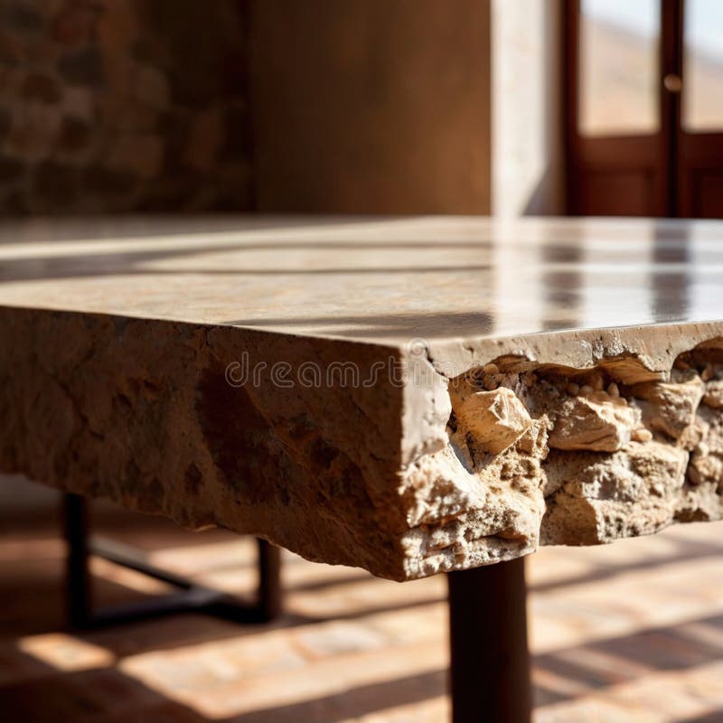 Closeup of a Table Made of Limestone, and Limestone Wall in the ...