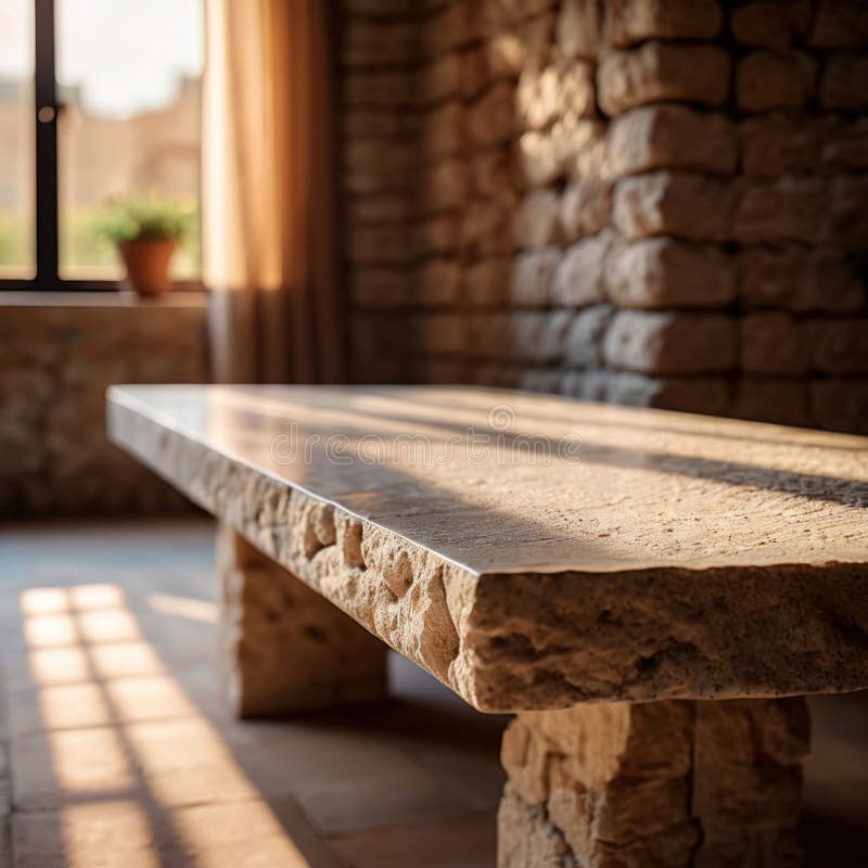Closeup of a Table Made of Limestone, and Limestone Wall in the ...