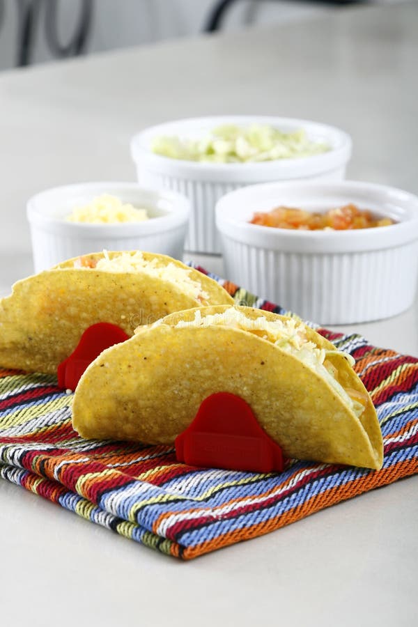 Closeup of Tacos with Various Ingredients in White Bowls Stock Image ...