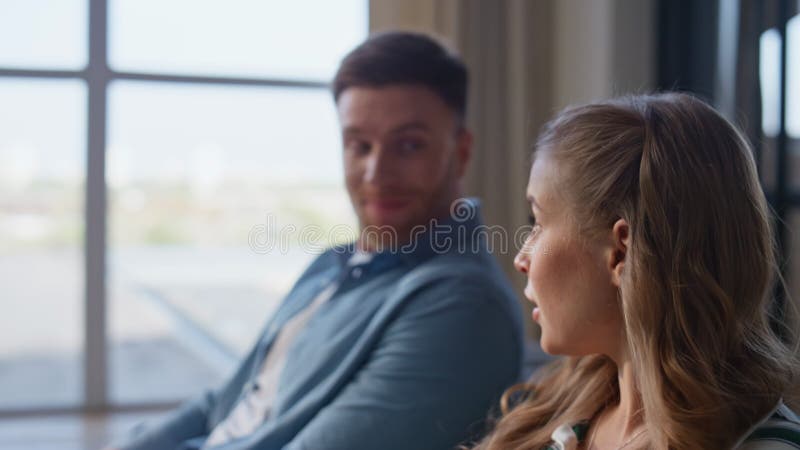 Closeup Talking Pair Working Laptops Sitting Together. Two People Using ...